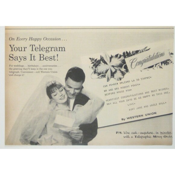 Western Union | Other | Western Union Vintage Telegram Wedding ...